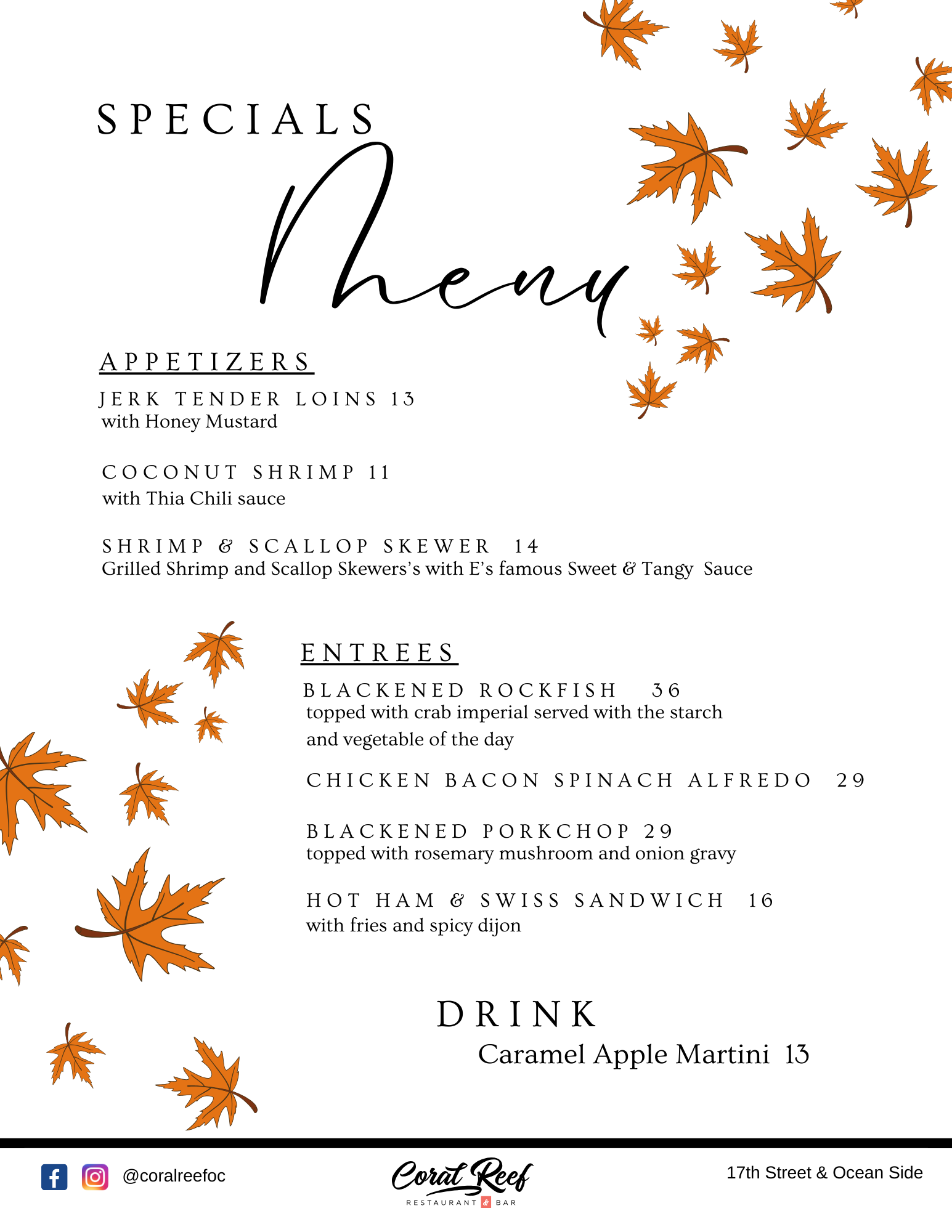 Meet Coral Reef's Fall Specials Menu - OCMD Restaurants