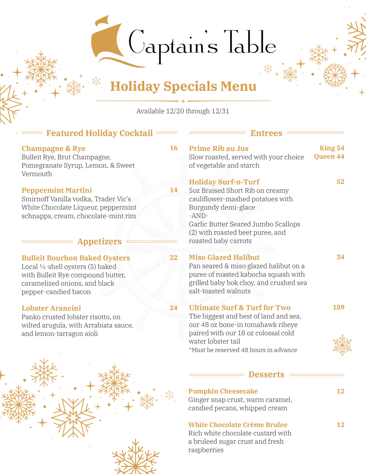 Holiday Menus Are Here! - OCMD Restaurants